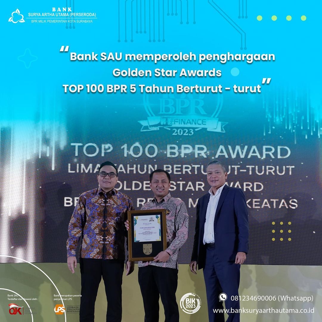 Top 100 BPR 5 Tahun Berturut – turut – PT BANK SURYA ARTHA UTAMA PERSERODA